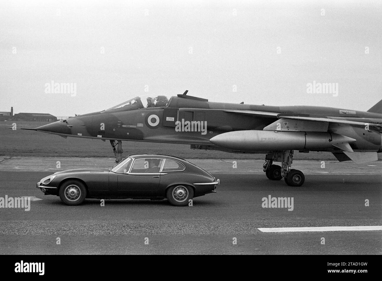 1971 Jaguar E-type Series 3, V12 engine, WHP 205J, parked beside RAF ...