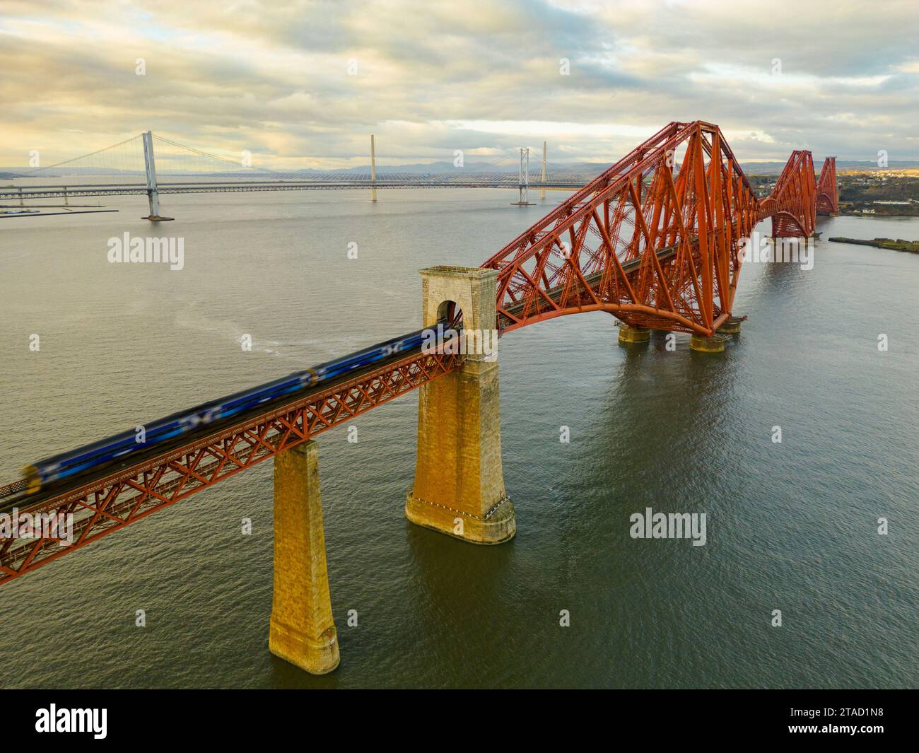 Aerial view of the Forth Bridge ( Forth railway bridge) crossing Firth ...