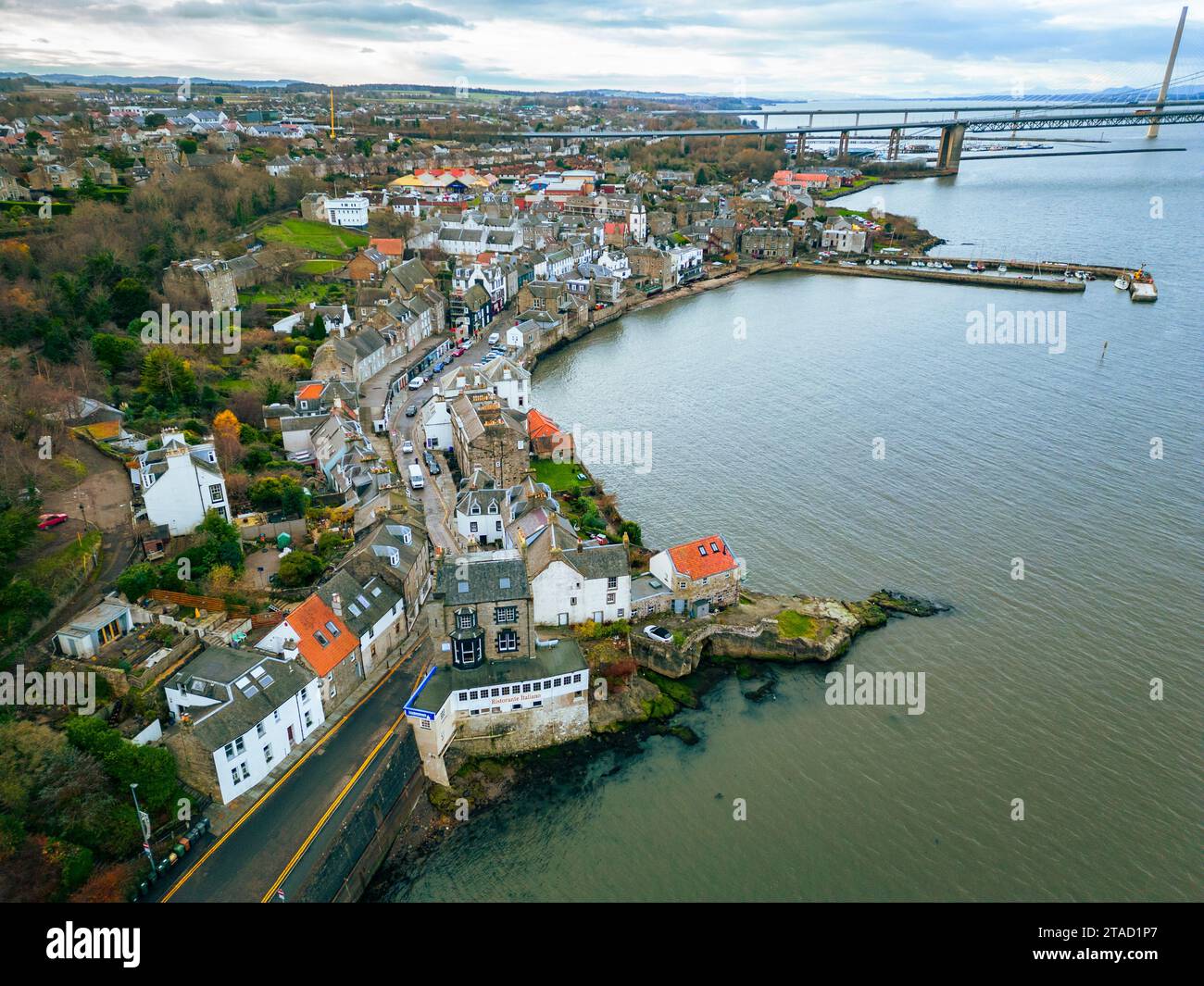 Aerial view of village of South Queensferry, Scotland, UK Stock Photo ...