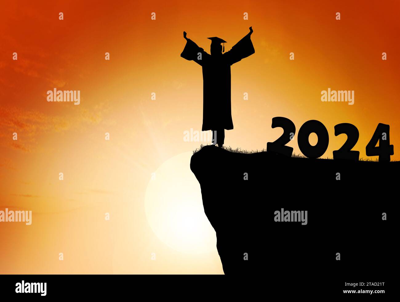 Silhouette Young man Graduation in 2024 years, education congratulation ...