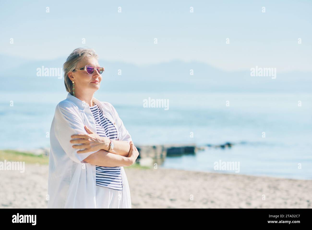 Outdoor Summer Portrait Of Happy And Healthy Mature 50 55 Year Old