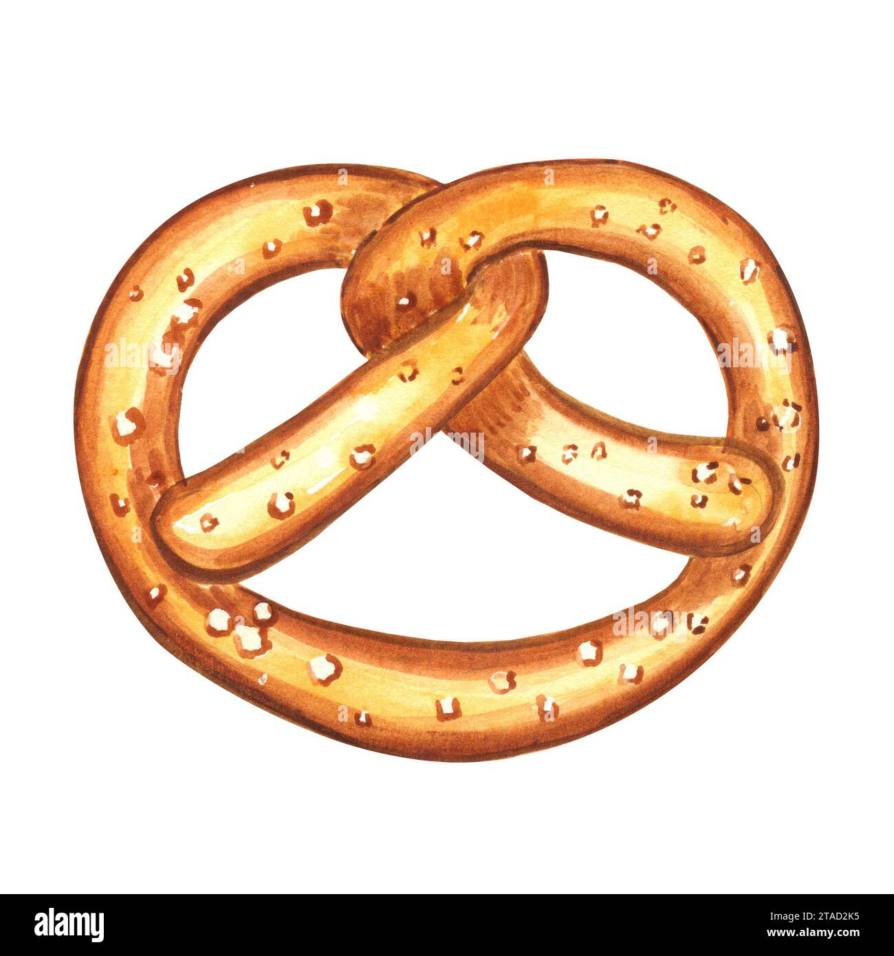 Bagel pretzel with salt watercolor illustration. Hand drawn pastries ...