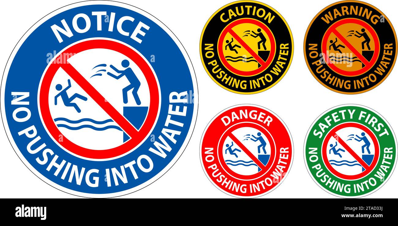Water Safety Sign Attention, No Pushing Into Water Stock Vector Image ...