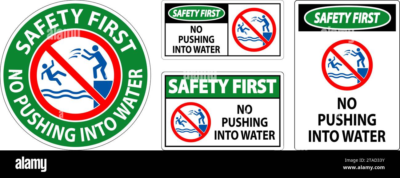 Water Safety Sign Attention, No Pushing Into Water Stock Vector Image ...