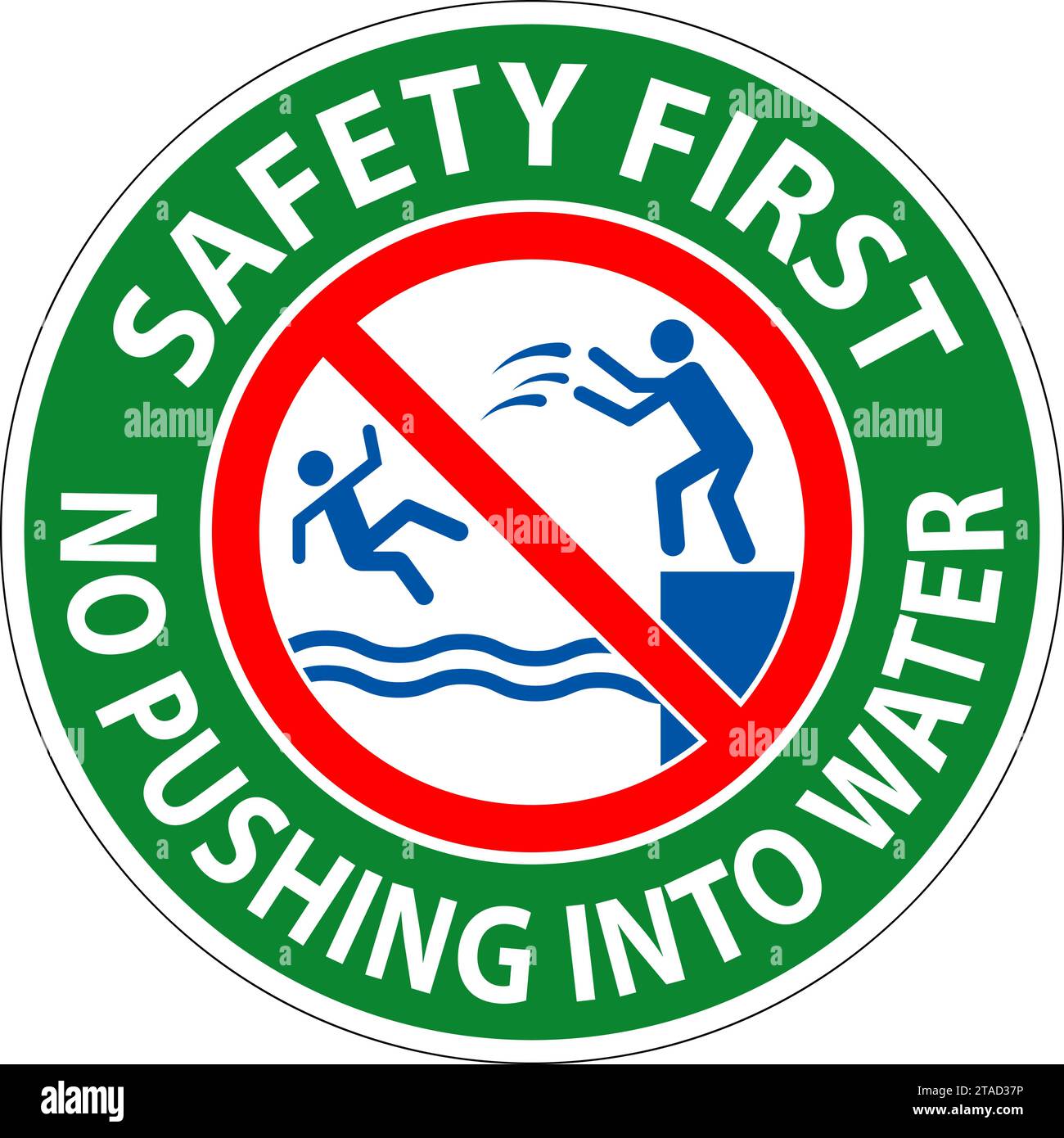 Water Safety Sign Attention, No Pushing Into Water Stock Vector Image ...