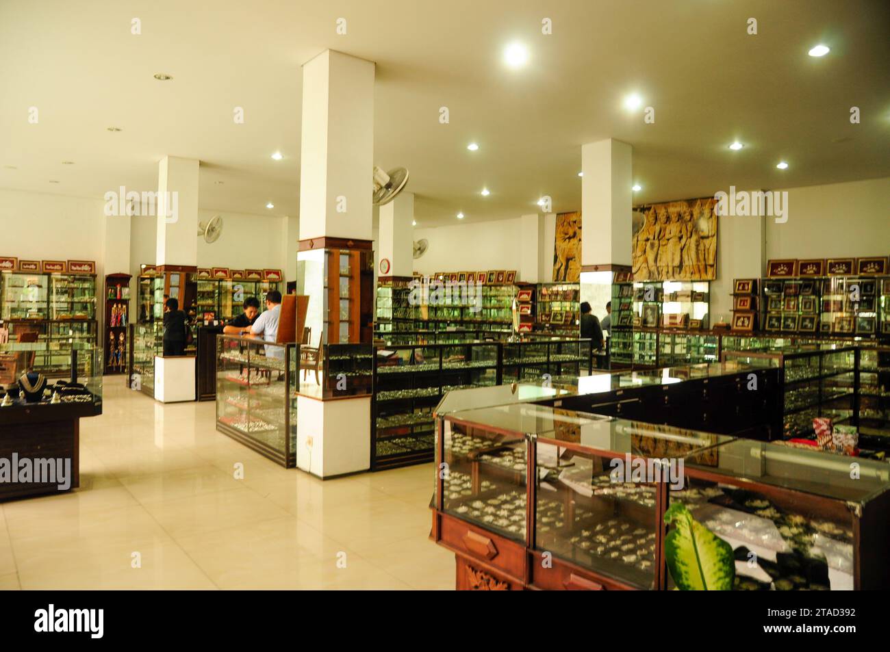 Indonesian goldsmith's shop indoor with many jewellery displays in ...