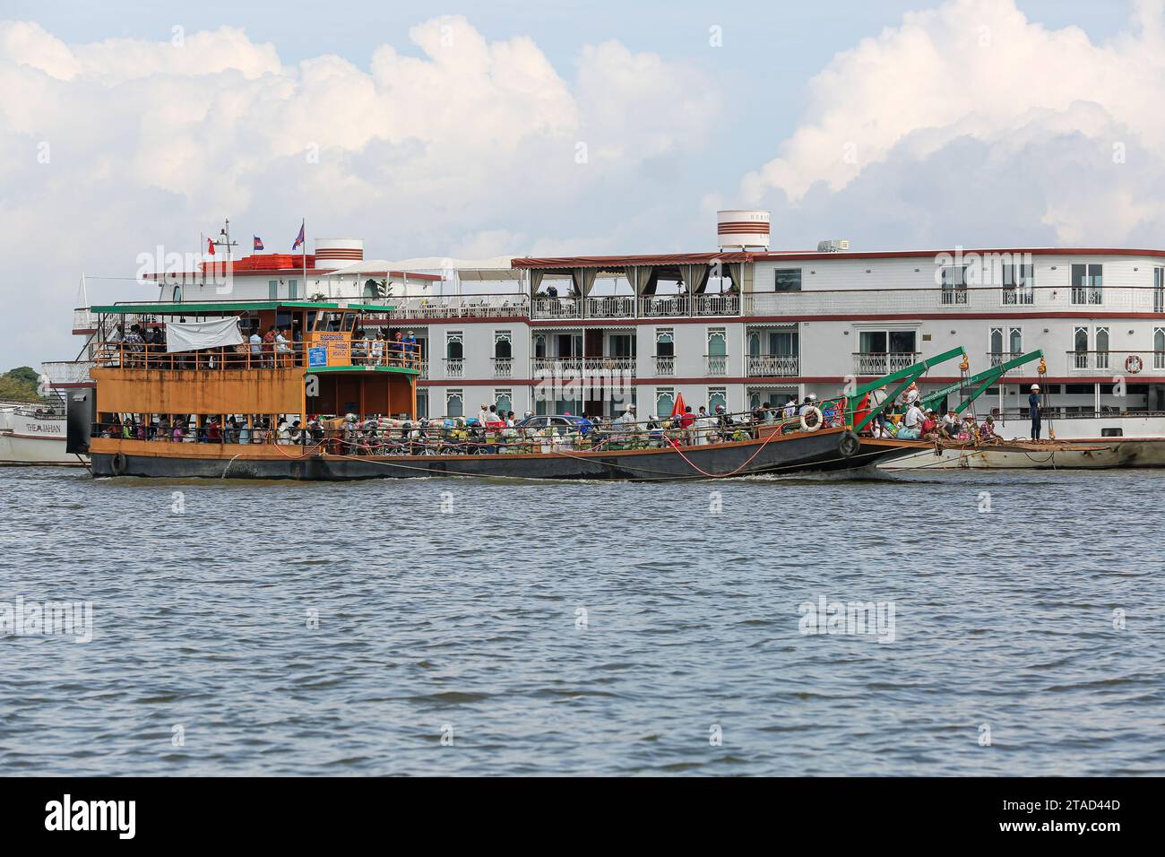 Cambodian ferry boat carried Khmer passengers & vehicles on Tonle Sap ...