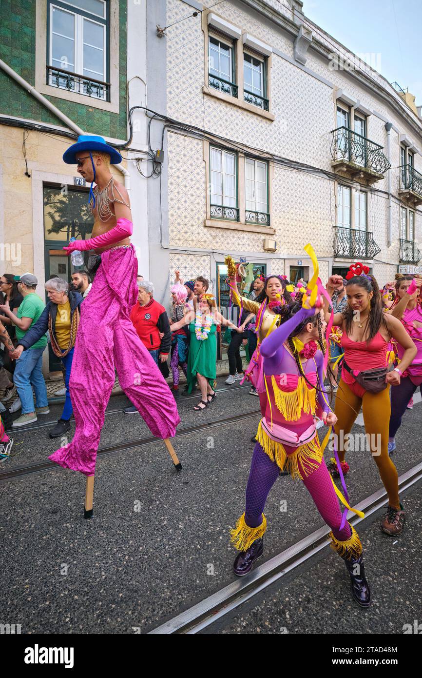 Carnival parade in streets of Lisbon by artistic collective Clandestine ...