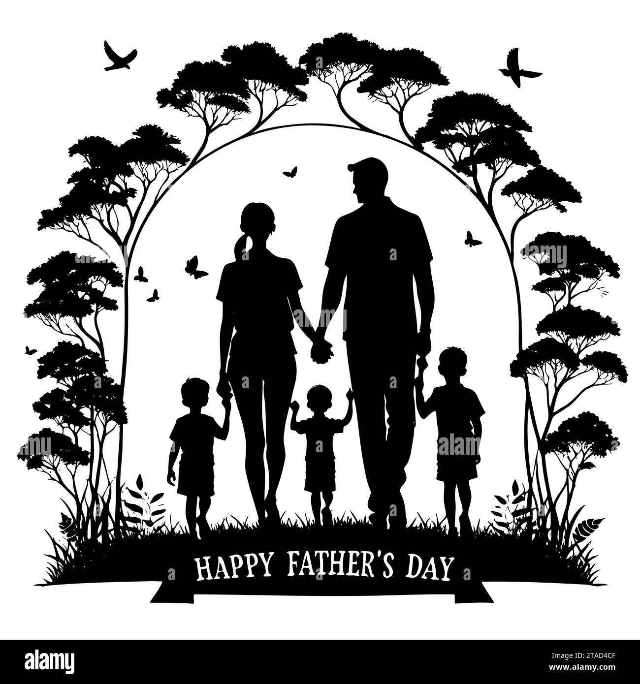 Father's Day silhouette design, son and father. Hand drawn vector ...
