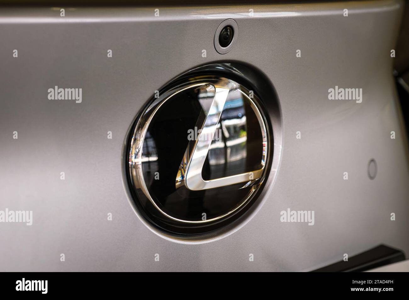 Lexus electric car logo emblem close up Stock Photo - Alamy