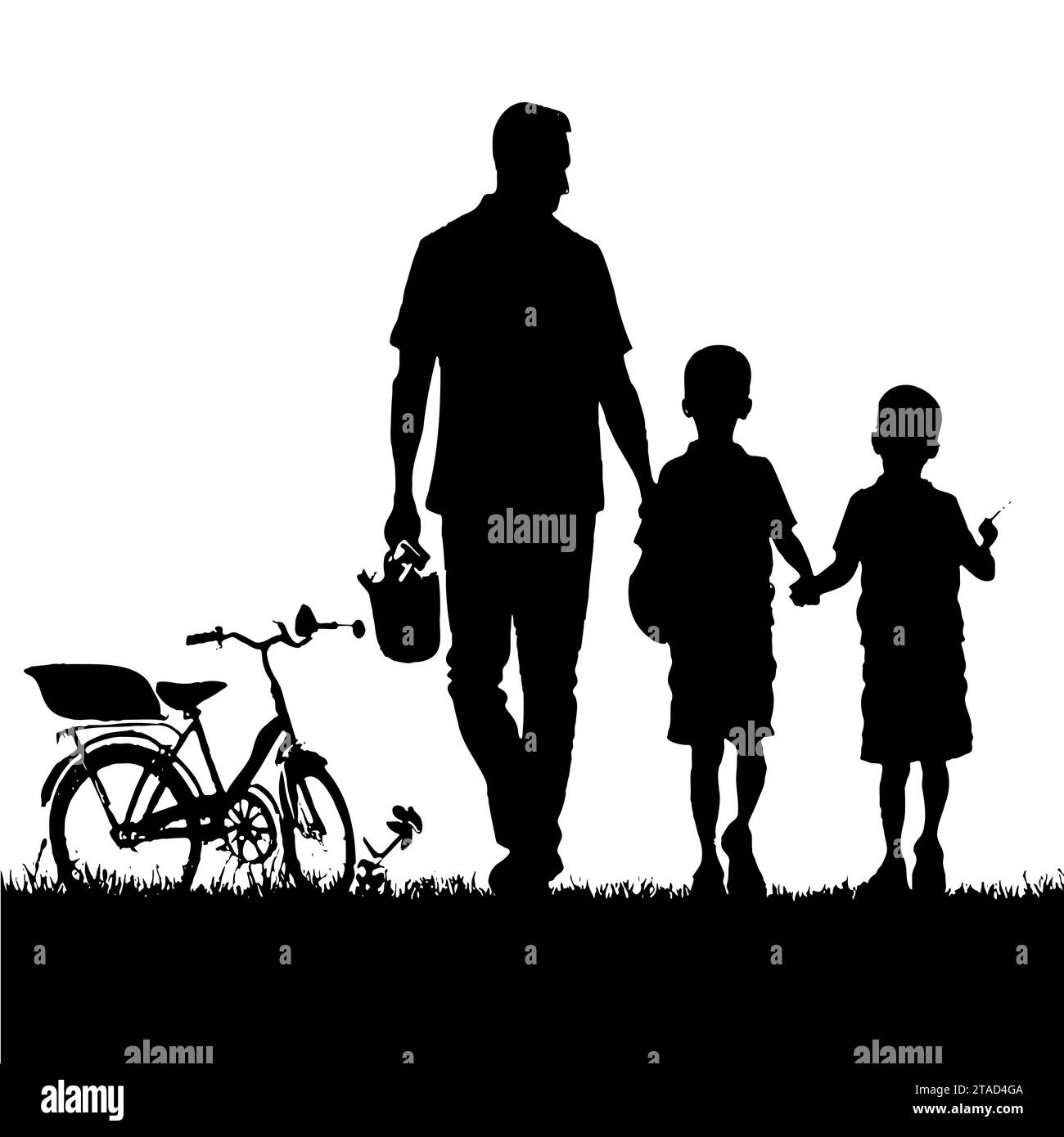 Sketch Silhouette father and son on walk children. Concept for father's ...