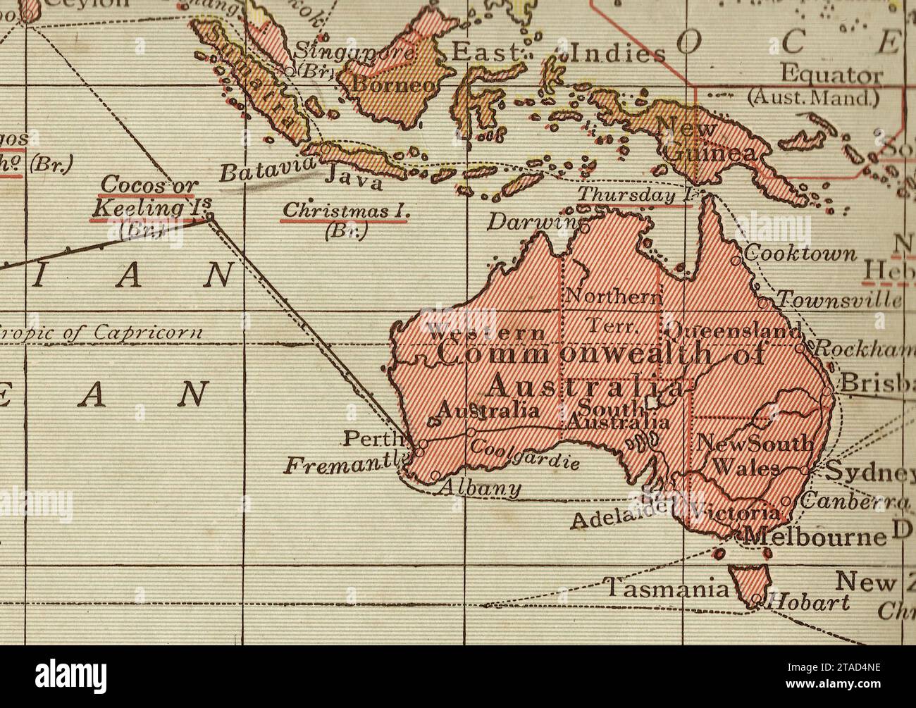 A vintage/antique political map of Australia in sepia Stock Photo - Alamy