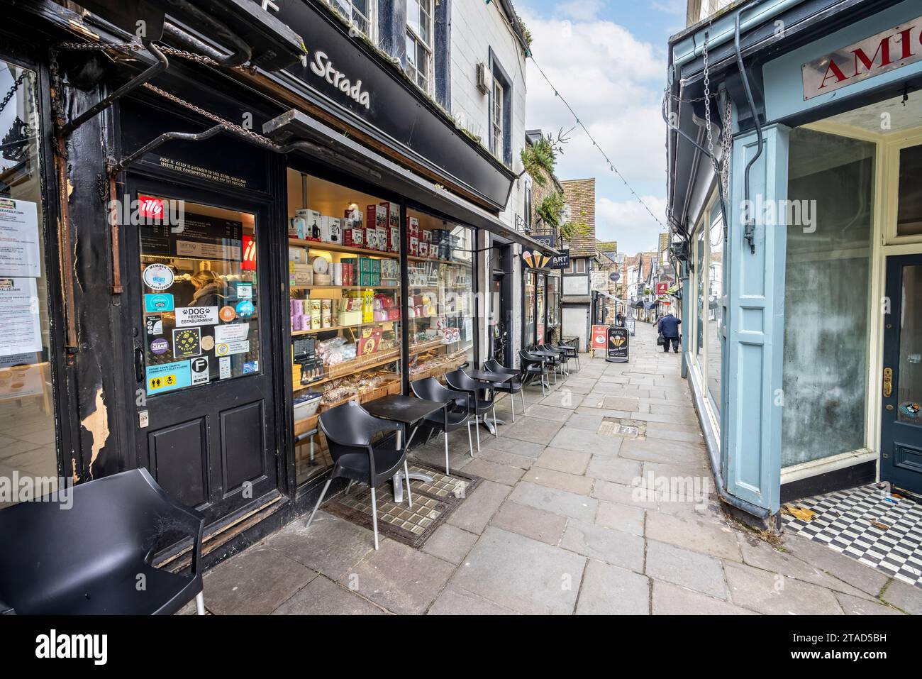 Cafe La Strada and shops looking down historic Cheap Street shopping ...