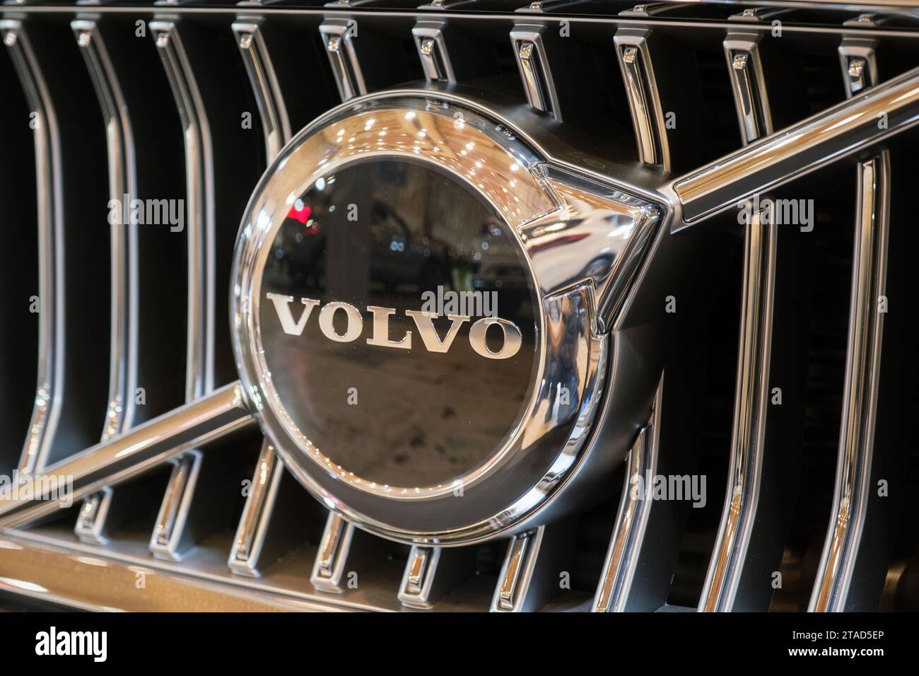 Volvo car logo emblem close up Stock Photo - Alamy