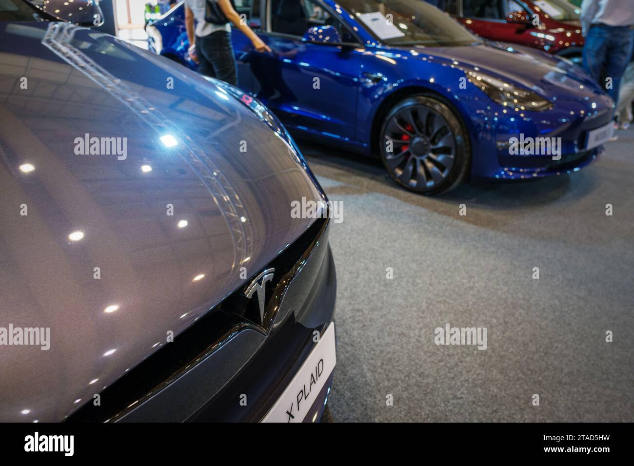 Tesla car brand exhibition hi-res stock photography and images - Alamy