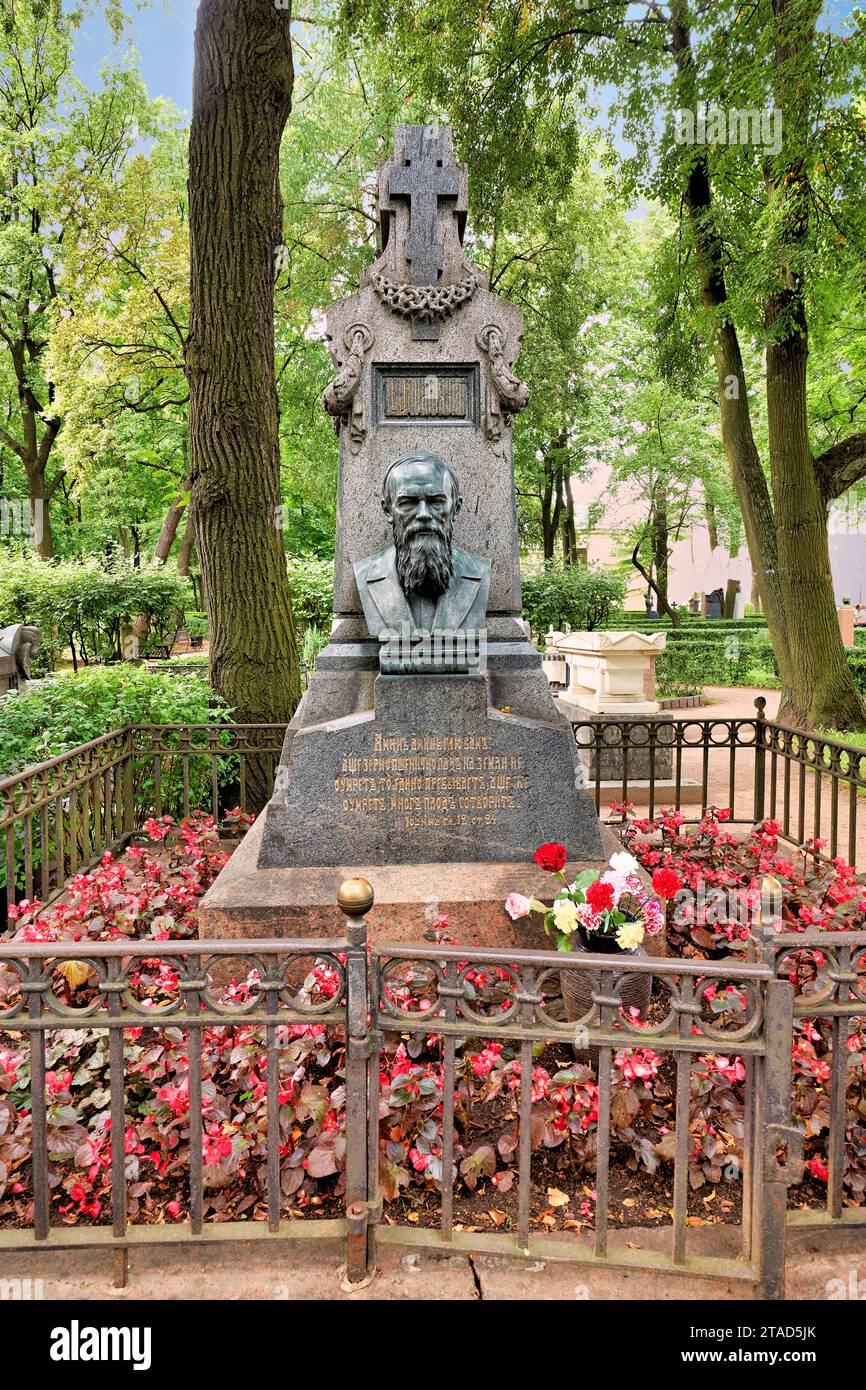 St. Petersburg Russia. Tikhvin cemetery. Dostoevsky grave Stock Photo ...