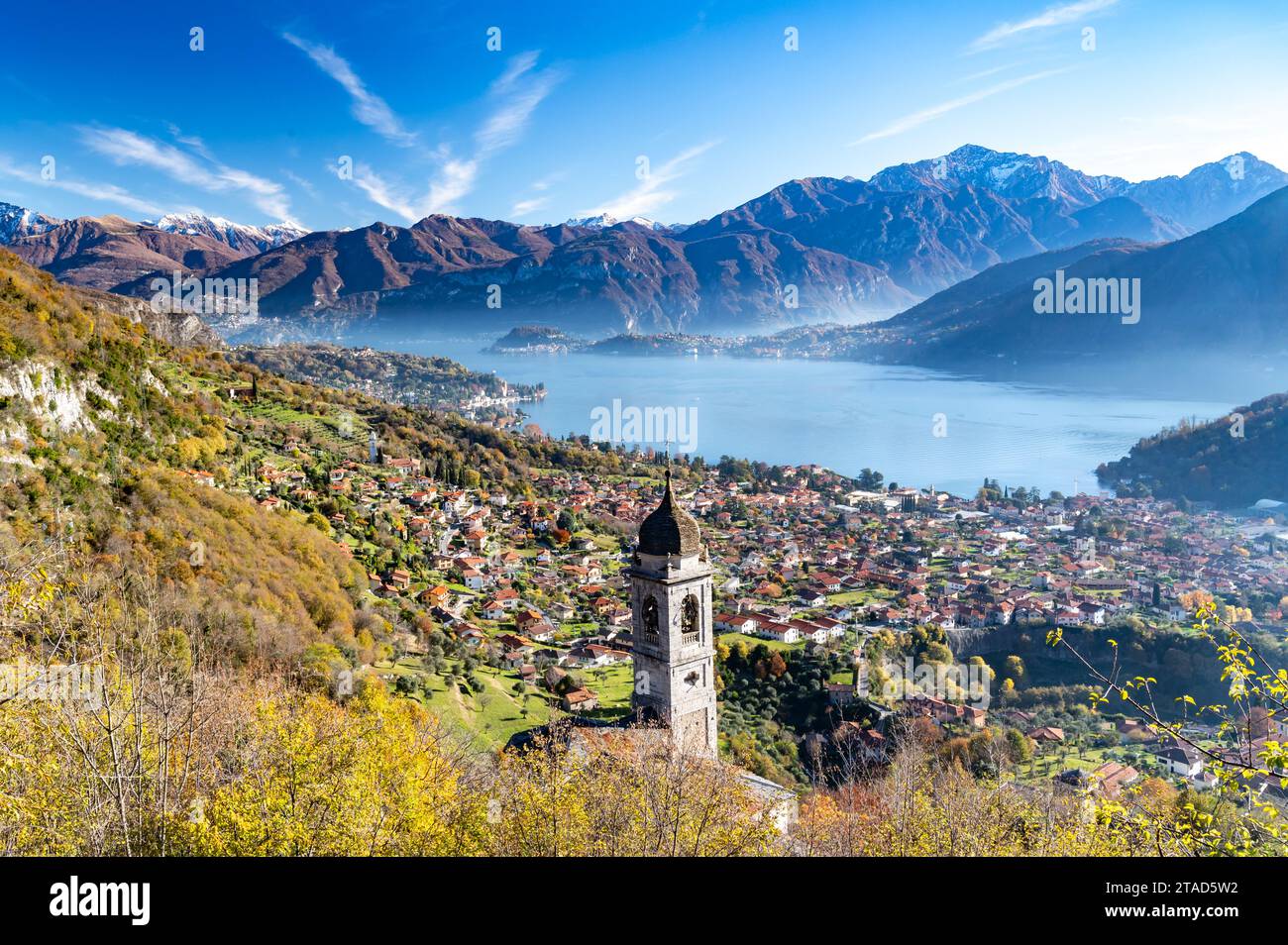 Lake Como photographed from Ossuccio, showing mountains, Bellagio, the ...