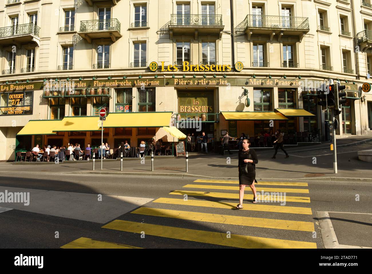 Lausanne, Switzerland - June 05, 2017: People on a zebra crossing in ...