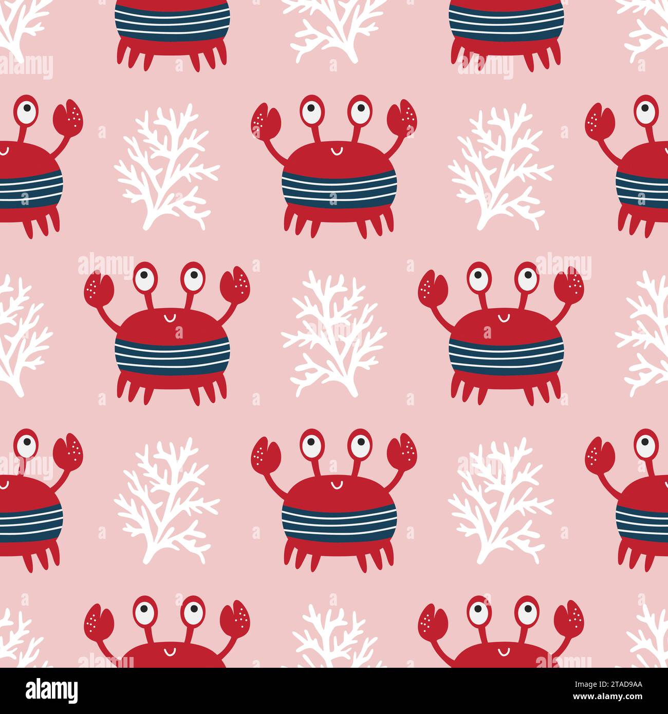 Cute colored childish seamless repeating simple flat pattern with crabs ...