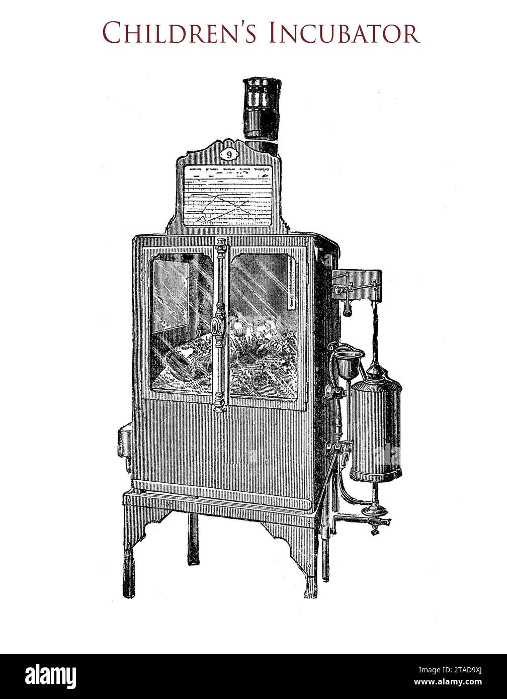 Healthcare and medicine 19th century, children incubator with sleeping ...