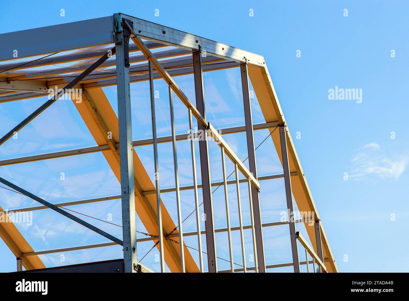 Steel building framework frame beams under construction for an ...