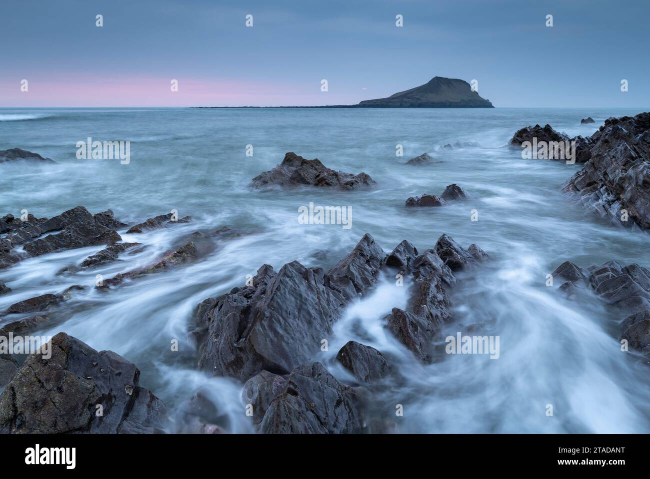 Dramatic seascape looking towards Worm's Head on the Gower Peninsula ...