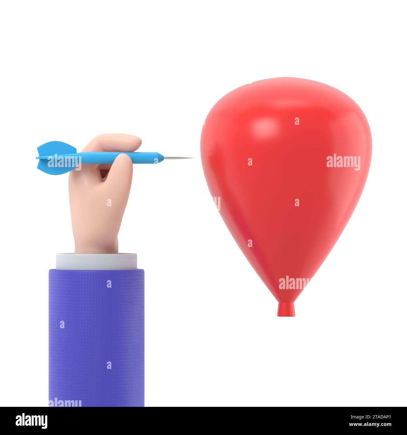 Problem solving,business concept. Acute dart darts in businessman hands prick a balloon.3d ...