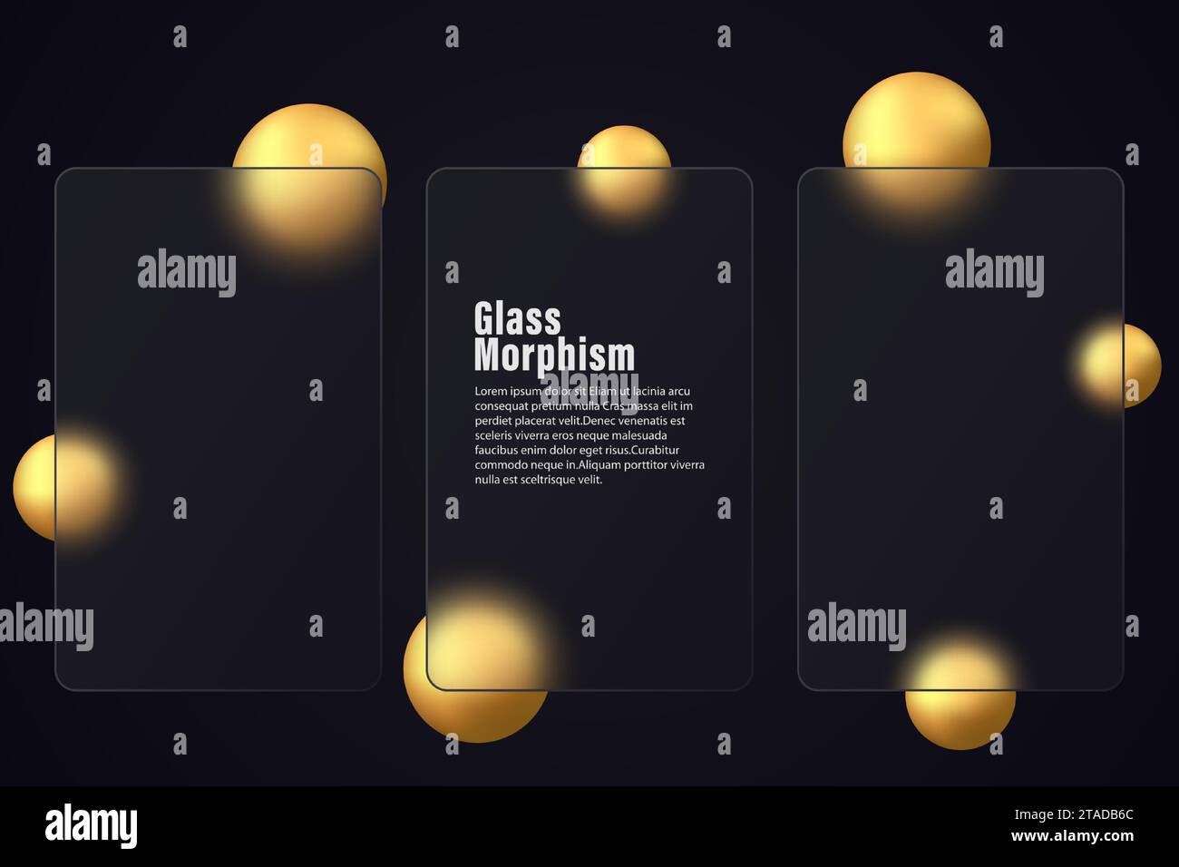 Glass morphism effect. Set of vertical glass banners with golden ...