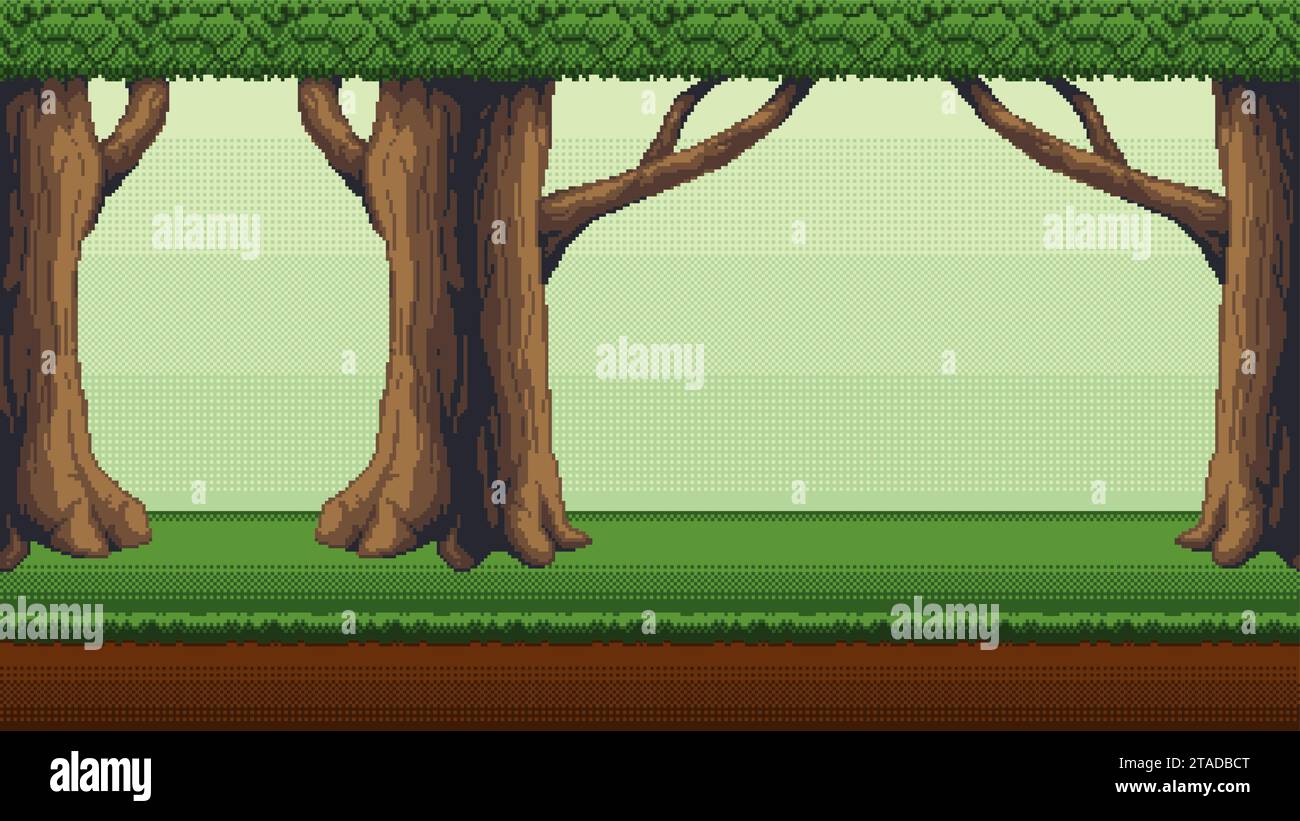 Forest pixel art background. 2d backdrop for 8-bit retro video game or ...