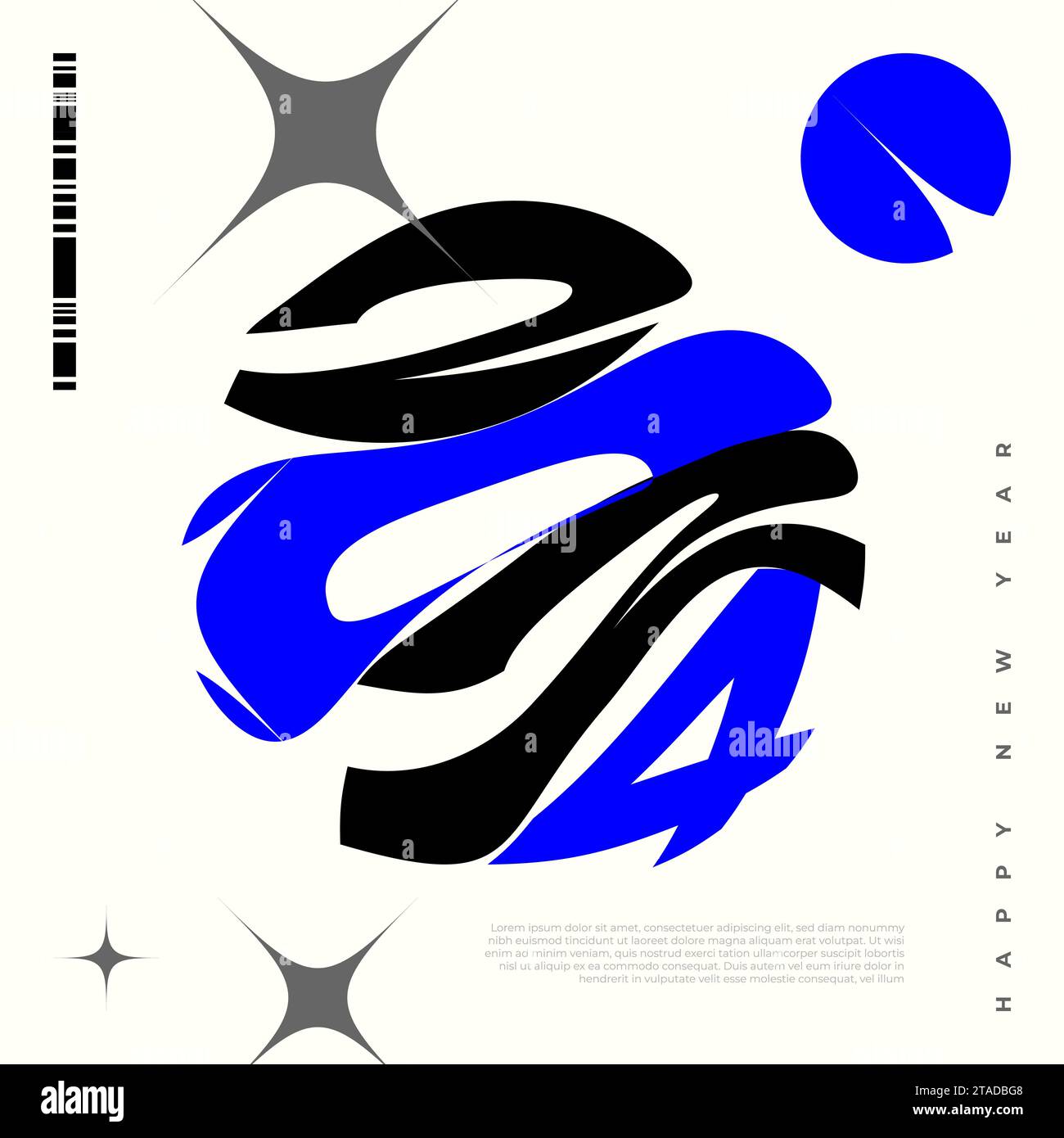 Happy New Year 2024 Design for Poster, Banner, Cover Template and Card with Wavy Typography ...