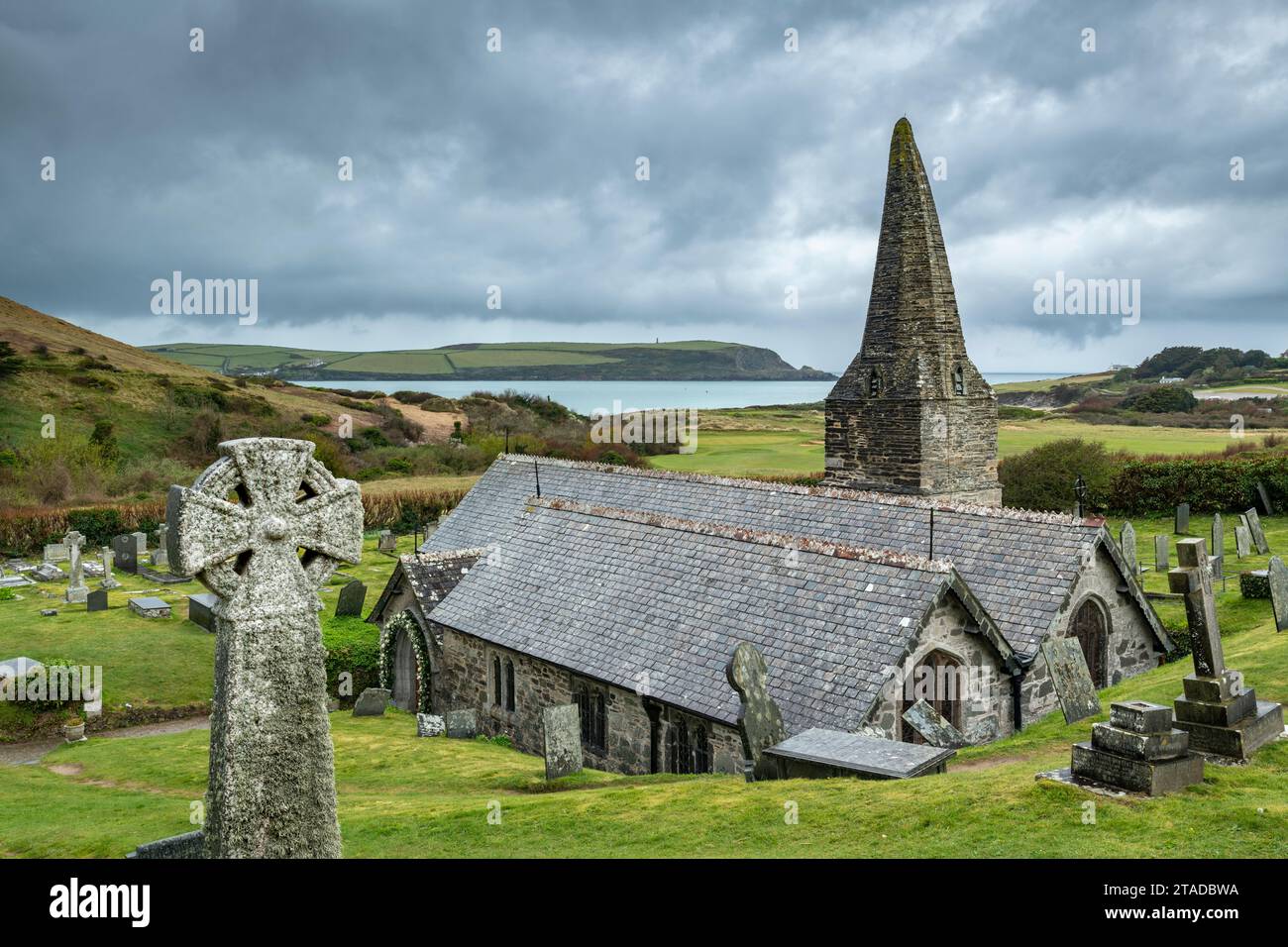 St Enodoc Church near the entrance to the Camel Estuary, Trebetherick ...