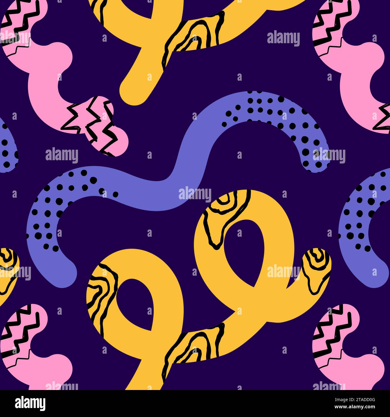 Naive seamless squiggle pattern with dark checkered lines on a dark ...