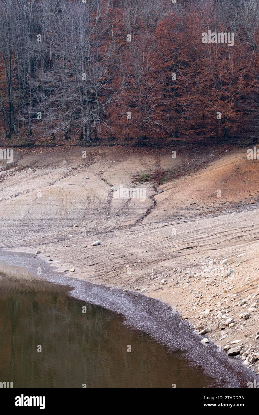 Desolate landscape of drought in the Santa Fe reservoir in the Montseny ...