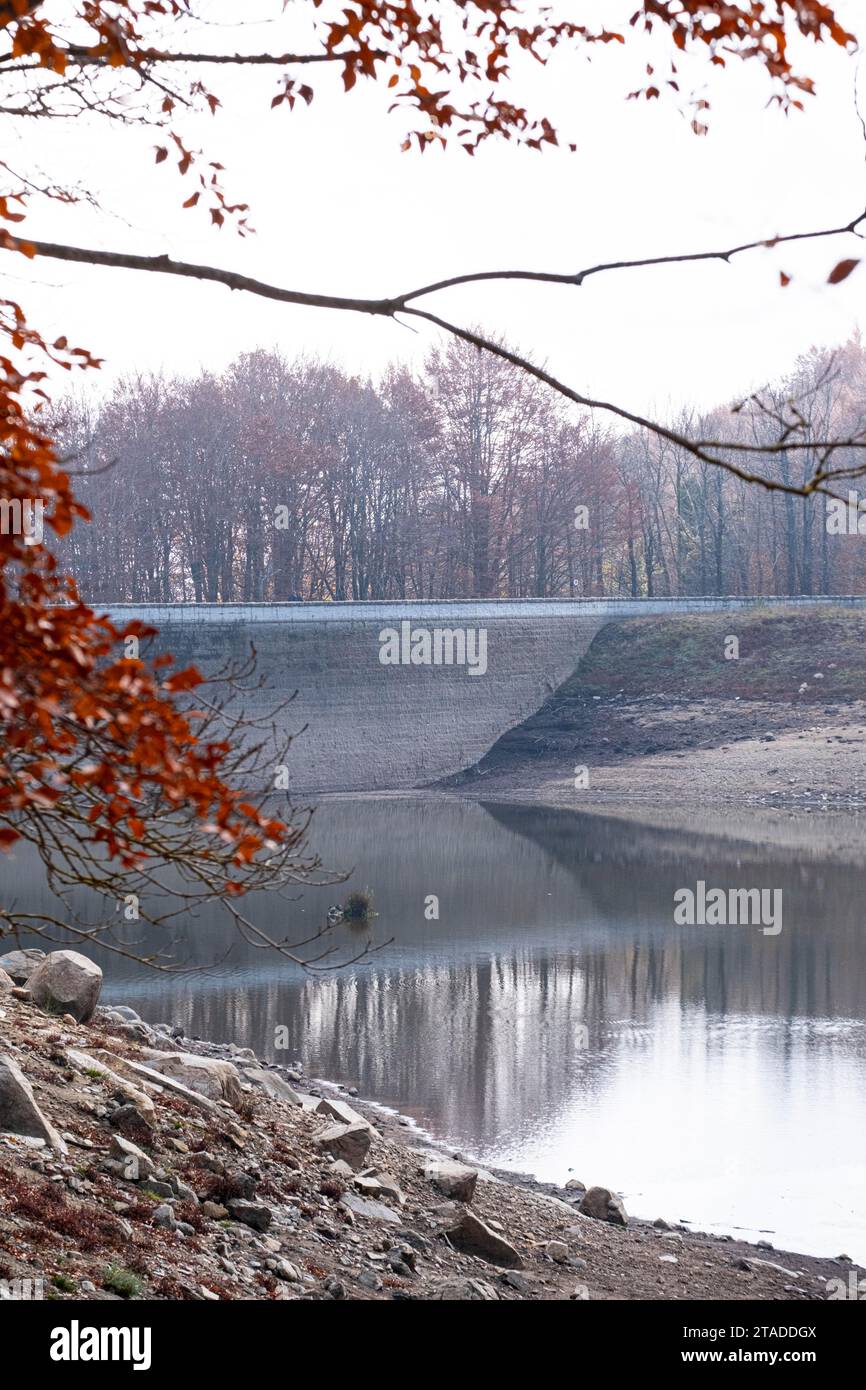 Desolate landscape of drought in the Santa Fe reservoir in the Montseny ...