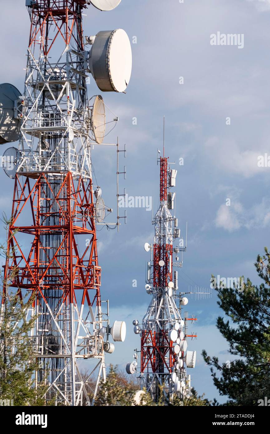 Communications tower in the province of Barcelona in Spain Stock Photo ...