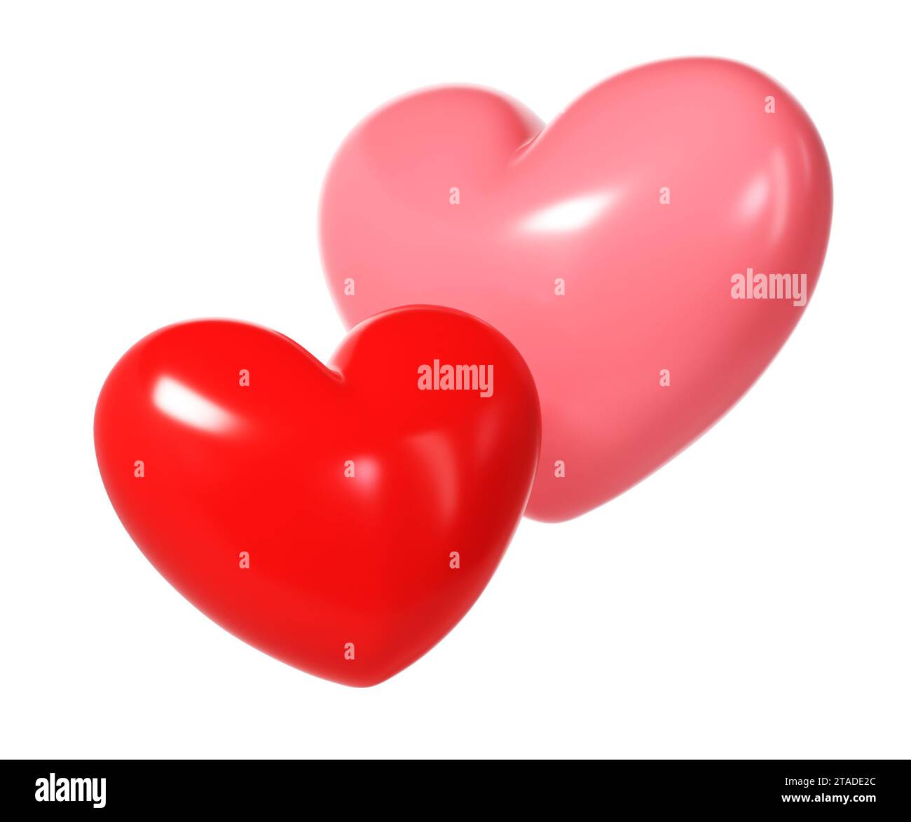 3d pink and red glossy love hearts on white background. Suitable for ...