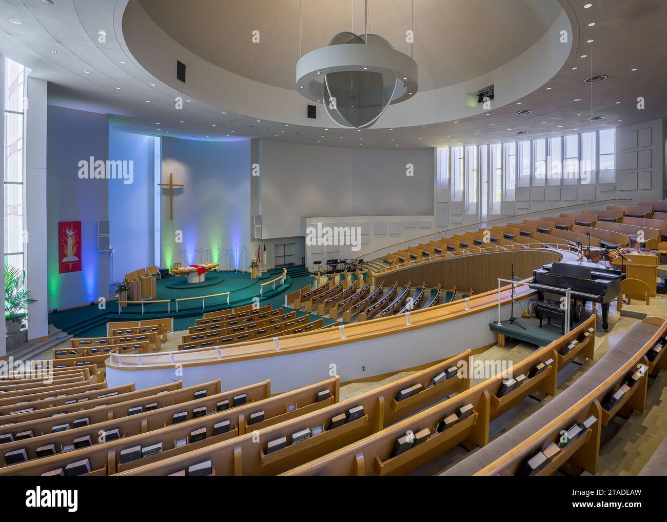 Interior nave and sanctuary of the modern St Peter's Lutheran Church in ...