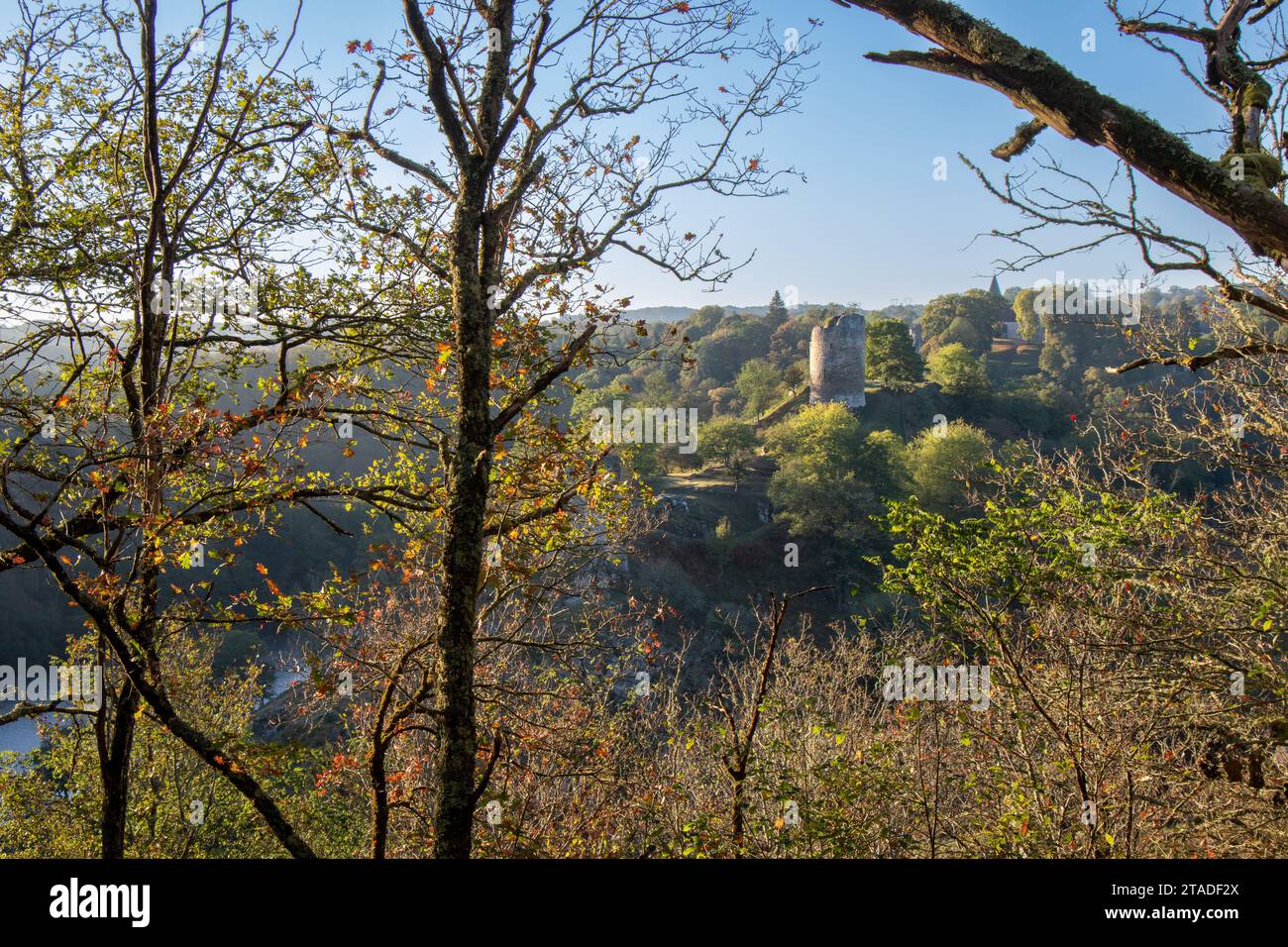 Medieval ruins of fort at Crozant in Creuse, France. A view, through ...