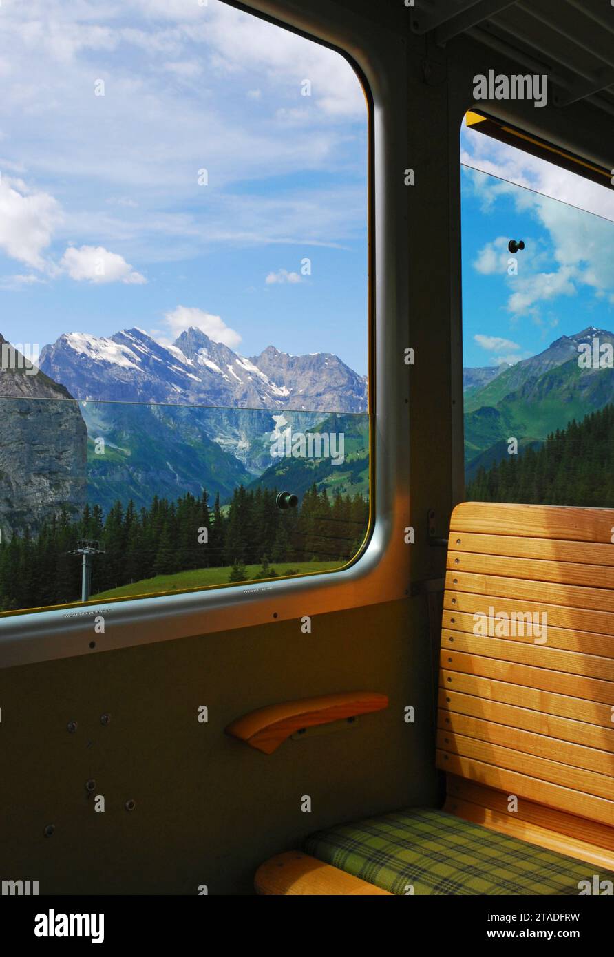 mountain range view through train window, Jungfrau region, Oberland ...