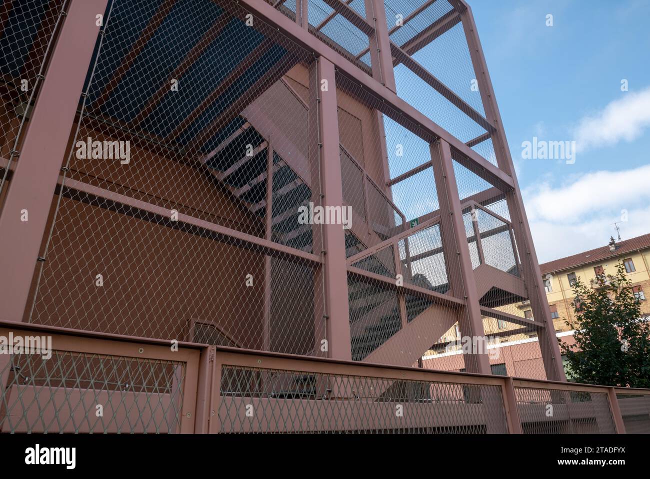 school building with fire and anti-seismic staircase, emergency exits ...