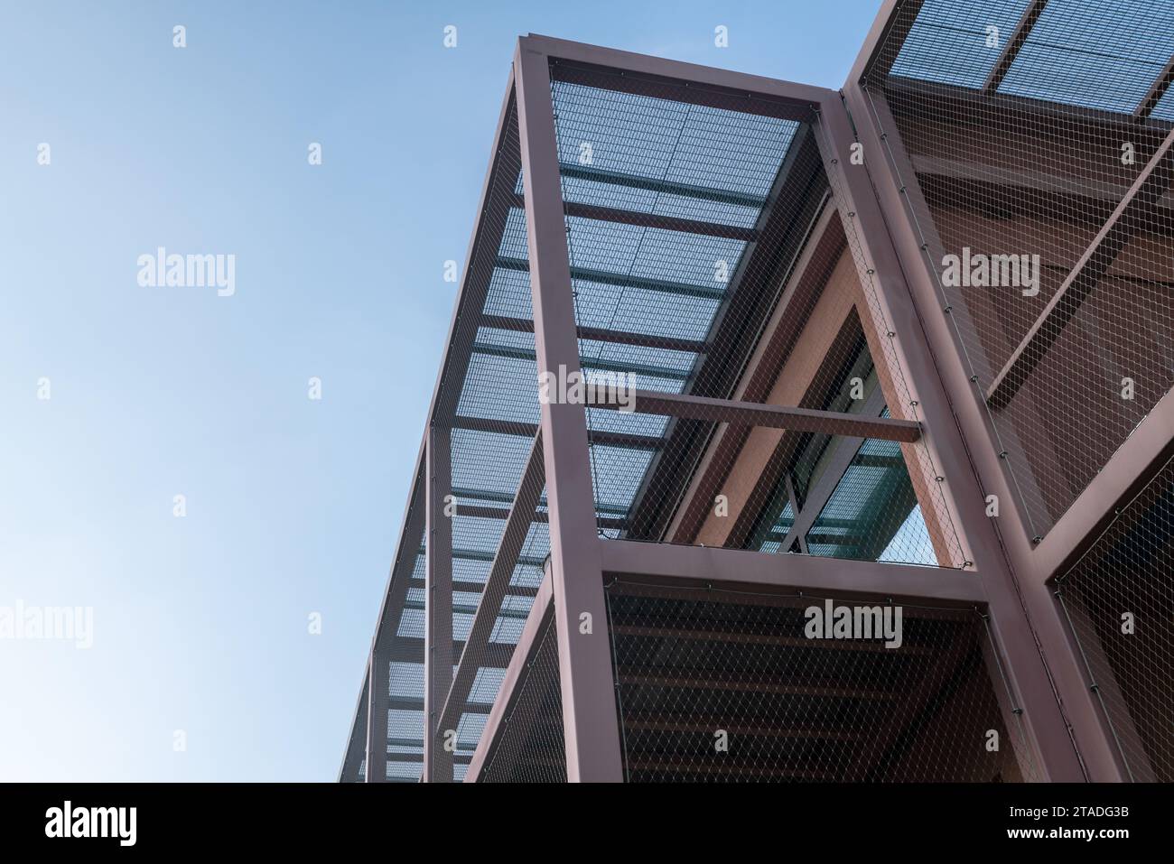 construction detail of building with gallery and steel structure, fall ...