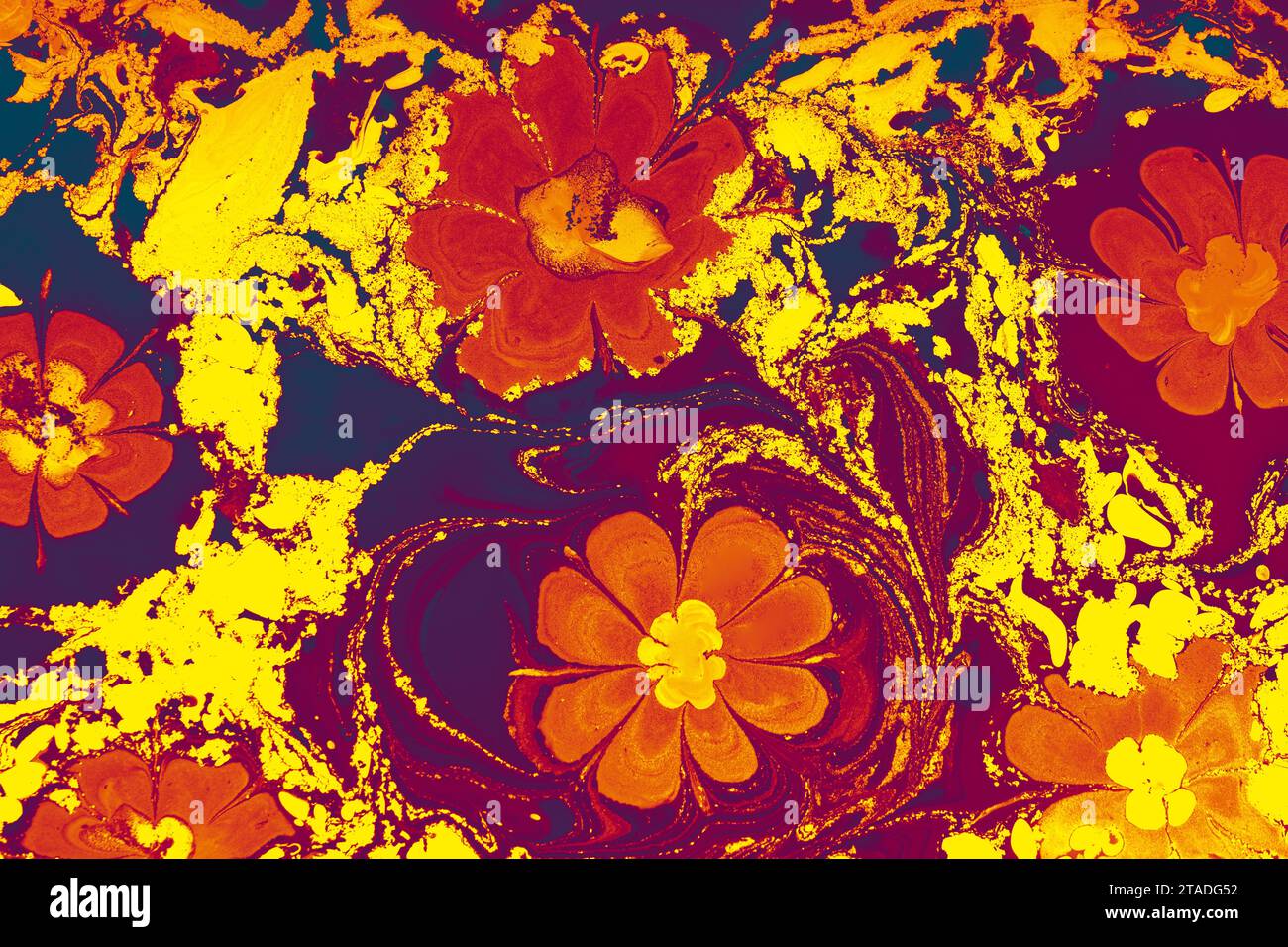 Abstract ebru cover art. Floral Ebru marbling texture background design ...