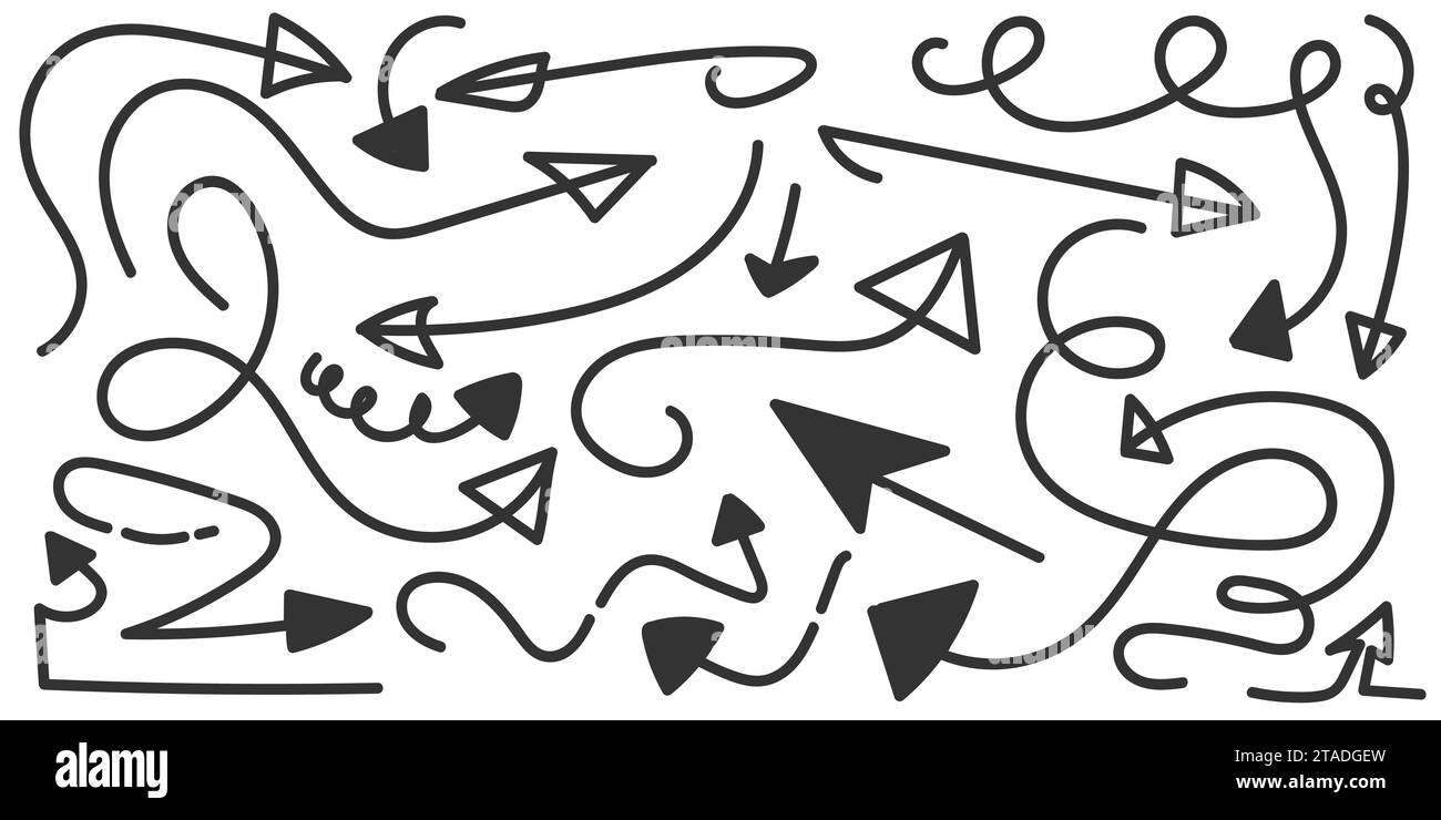 Hand Drawn Arrow Collection. Arrow Icon with Sketch Doodle Style. Pointers Symbol Stock Vector ...
