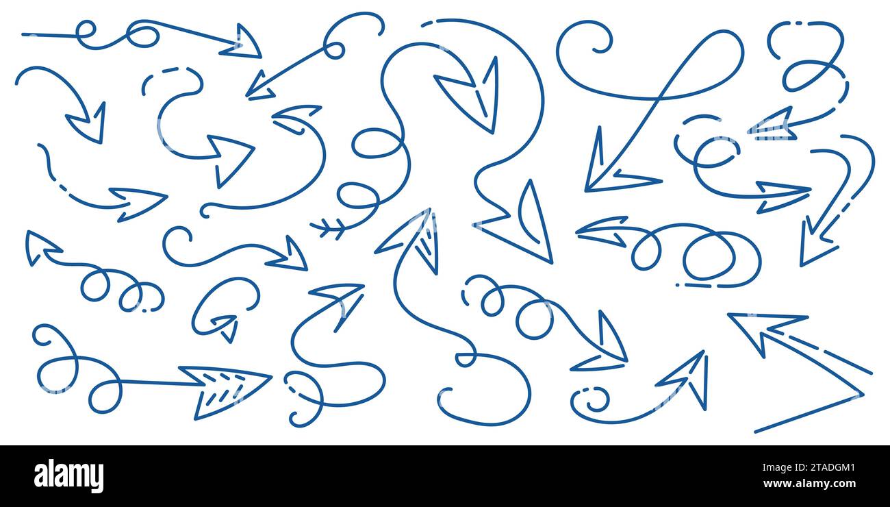 Hand Drawn Arrow Collection. Arrow Icon with Sketch Doodle Style. Pointers Symbol Stock Vector ...