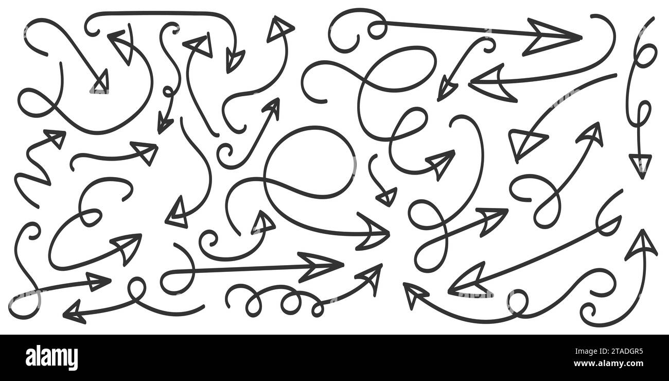 Hand Drawn Arrow Collection. Arrow Icon with Sketch Doodle Style. Pointers Symbol Stock Vector ...