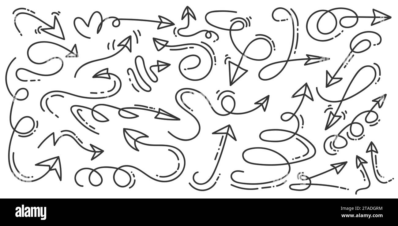 Hand Drawn Arrow Collection. Arrow Icon with Sketch Doodle Style. Pointers Symbol Stock Vector ...