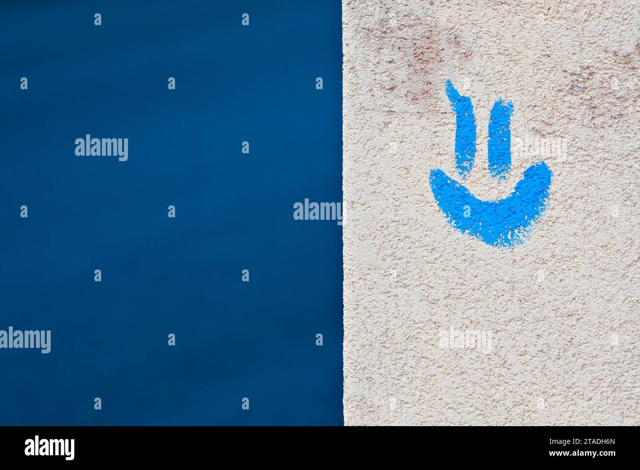 Positive emotion and smiling concept. Blue smiling emoji on the ...