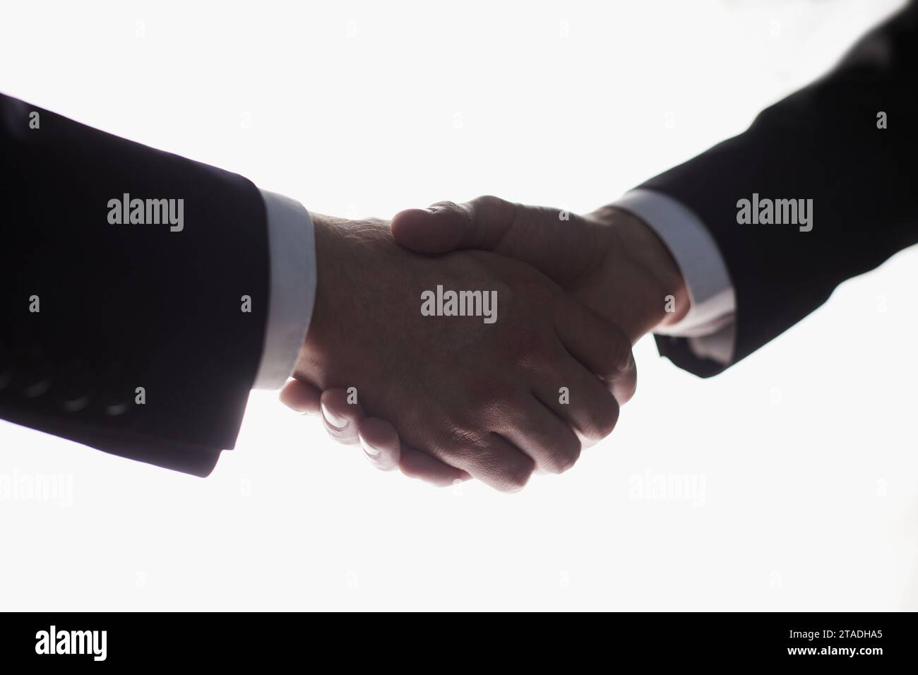Two businessmen shake hands for agreement. Isolated image with white ...