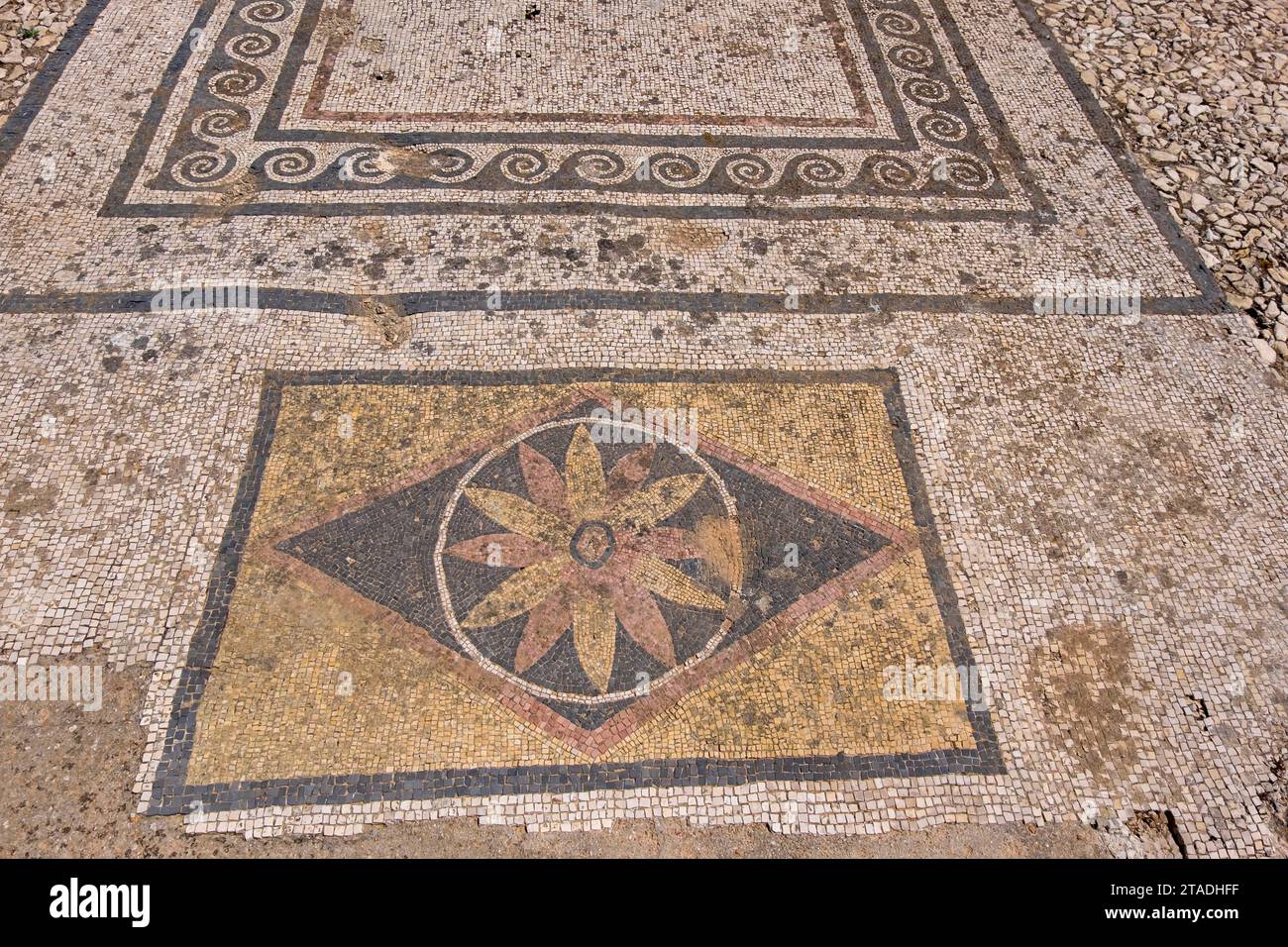 Mosaic floor in the ancient city of Delos, UNESCO World Heritage Site ...