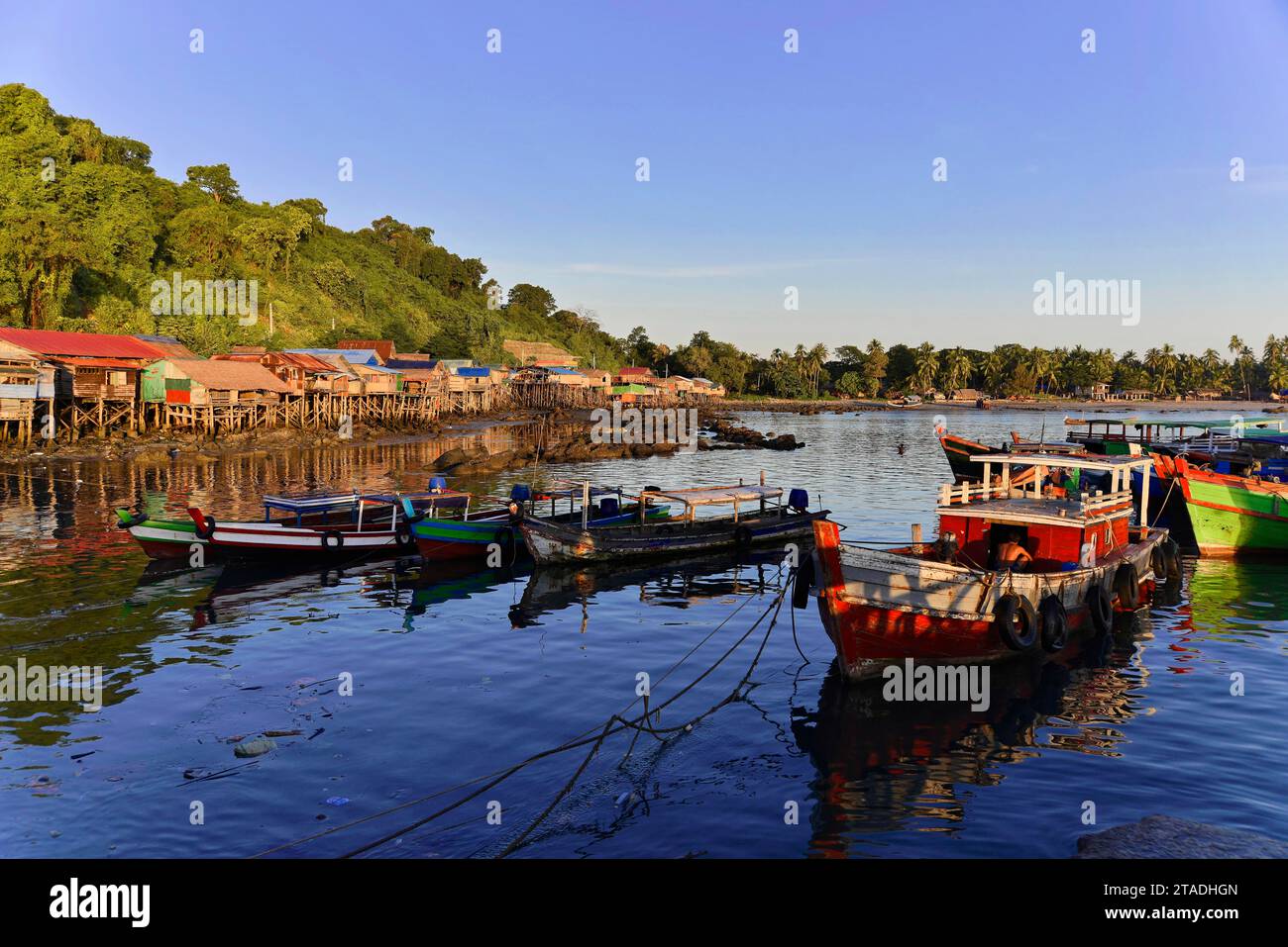 Boats, fishing harbour, Ngapali, Ngapali Beach, Thandwe, Rakhine State ...
